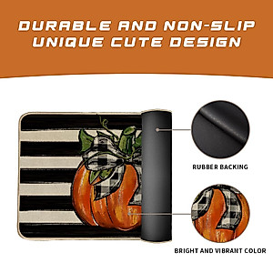 GEEORY Fall Kitchen Mats Set of 2, Striped Pumpkins Bowknot Floor Mat Farmhouse Seasonal Holiday Thanksgiving Decorations 17x29 and 17x47 Inch (Striped) GK068