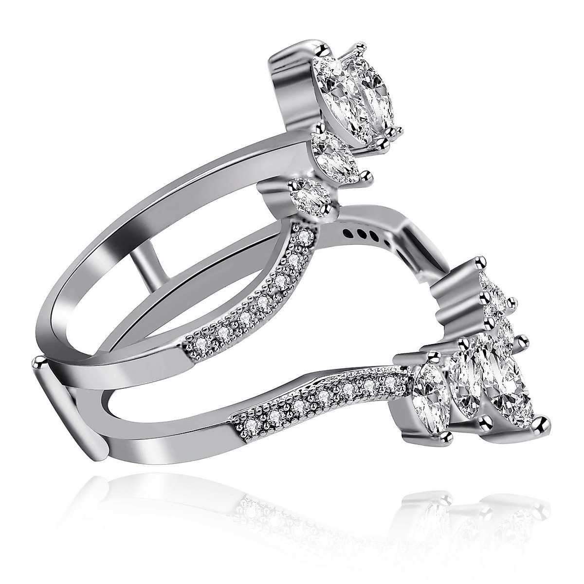 Uloveido White Gold Plated Marquise Cubic Zirconia Wedding Band Engagement Promise Rings Guard Enhancer for Women (Silver,Size 8) Y445