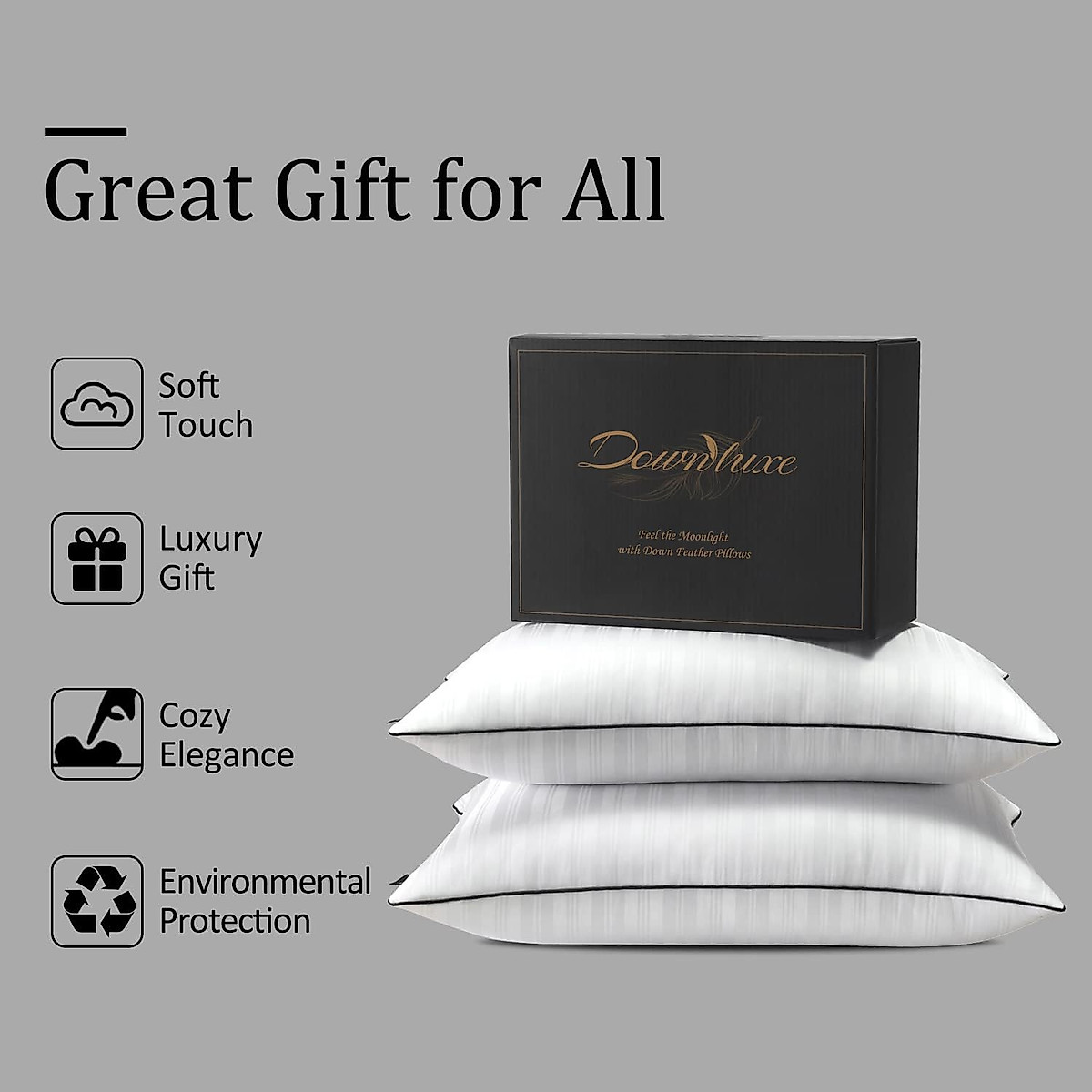 downluxe Goose Down Pillows - Hotel Collection Feather Pillows for Back, Stomach or Side Sleepers, Down Pillows King Size Set of 2 (20"x36")