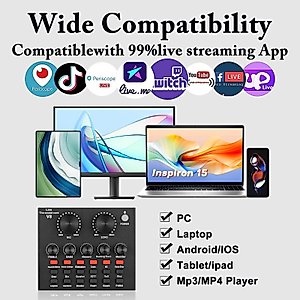 ALPOWL Podcast Equipment Bundle, Audio Interface with All in One Live Sound Card and BM-800 Condenser Microphone, Perfect for Recording, Broadcasting, Live Streaming, YouTube, TikTok (BM800-V8G)