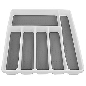 Home Basics Large 6 Compartment BPA-Free Cutlery Tray with Rubber Lined Compartments
