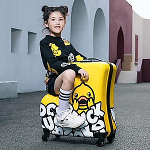 AO WEI LA OW Travel Suitcases PC Kids' Luggage Suitcase with Wheels Ride-On Rolling Trolley Case Fits to Kid 6-12 Years Old (Checkd-24-Inch)