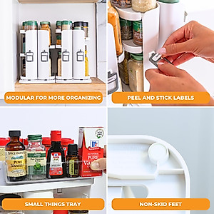 Cabinet Caddy SNAP! (White | Pull & Rotate Spice Rack Organizer| 3 Snap-In Shelves Adjust for 5 Levels of Storage | Magnetic Modular Design | Non-Skid Base | 8.9”H x 6.1”W x 10.8”D