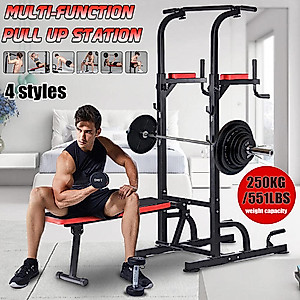 KDFJ Power Tower with Bench, Pull Up Bar Dip Station, Height Adjustable Pull Up Tower for Home Gym Strength Training Exercise Workout Equipment-S3