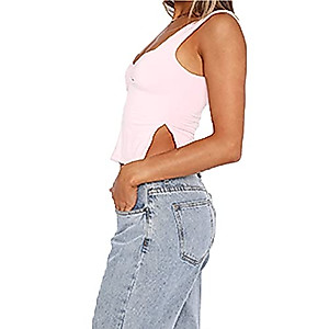 Womens Sleeveless Strappy Tank Top Sexy Side Split Sweetheart Neck Going Out Crop Tops Y2k Basic Cami Shirt (as1, Alpha, s, Regular, Regular, Pink)