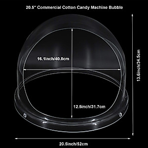 20.5" Commercial Cotton Candy Machine Bowl Bubble Cover Shield Floss Maker Clear Prevent Sugar Overload Plastic Cotton Candy Cover