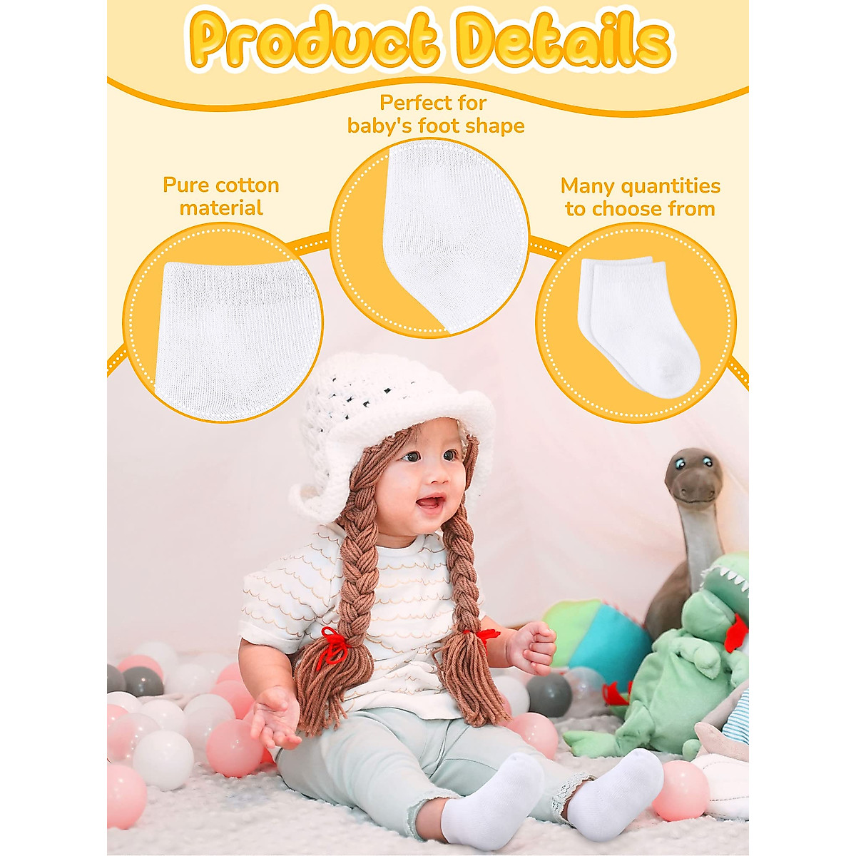 Jecery 50 Pairs Baby Cotton Socks Bulk Newborn Ankle Socks Unisex Baby Socks Stretch Socks for Baby Boys Girls,0-6 Months