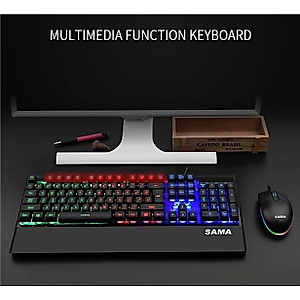 SAMA HJ9525 RGB Gaming Mechanical Keyboard and Mouse Set Wired 108 Keys Computer Keyboard and RGB Mouse Black