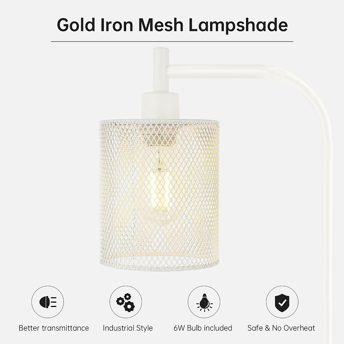 BoostArea White Industrial Floor Lamp, 67 Inch Modern Standing Lamp with Iron Mesh Lampshade, 6W LED Stand Up Lamp for Living Room, Bedroom, Office, Den