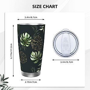CHASOEA Tropical Leaves Tumbler 20oz Palm Leaf Stainless Steel Vacuum Insulated Tumblers with Lid and Straw Plants Travel Coffee Mug Tea Wine Cups Water Bottle Gifts for Women Plants Lovers
