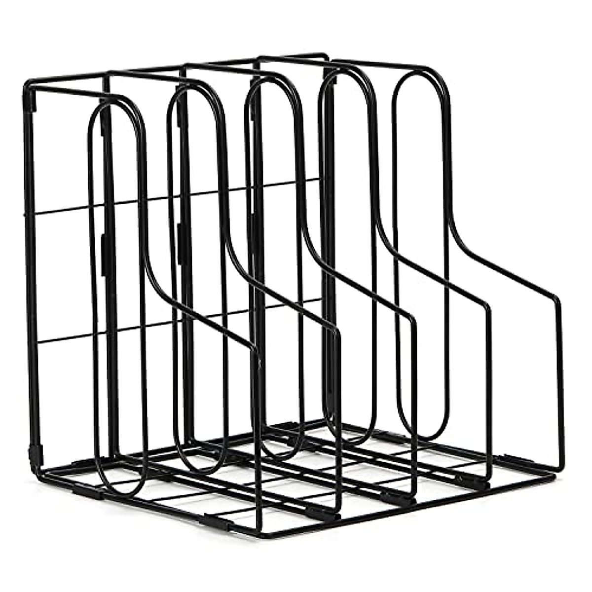 EasyPAG Desk Organizers Metal Desktop Magazine File Holder with 4 Vertical Compartments Rack File Organizer for Office Workspace,Black