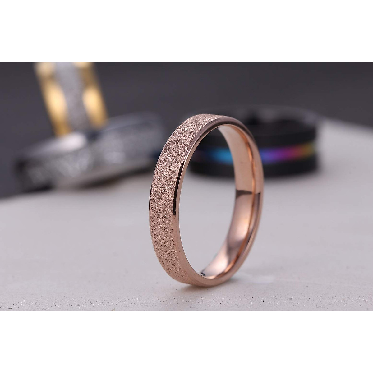 LOVE Beauties 4mm Women's Titanium Rose Gold Wedding Band Ring (8)