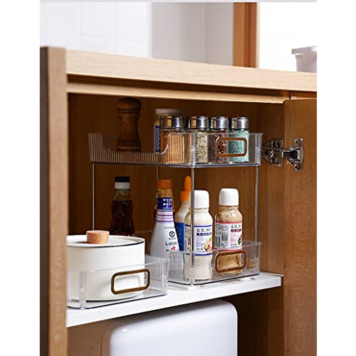 ICCGBHGO Bathroom Organizer Countertop, Bathroom Vanity Dresser Counter Shelf Storage, Clear Lotion Makeup Organizer Tray, Spice Under Sink Organizer Cabinet Rank for Bathroom Kitchen 2Tier