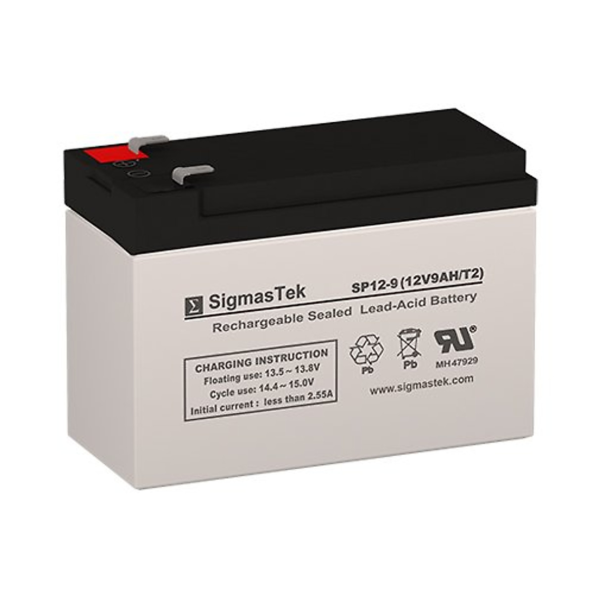 SigmasTek SP12-9 - 12V 9AH F2 SLA Battery - Replaces: Universal Power UB1290 (40748), UB1280HR (D5785), B&B Battery BP8-12, HR9-12, Vision CP1290, Yuasa NP9-12
