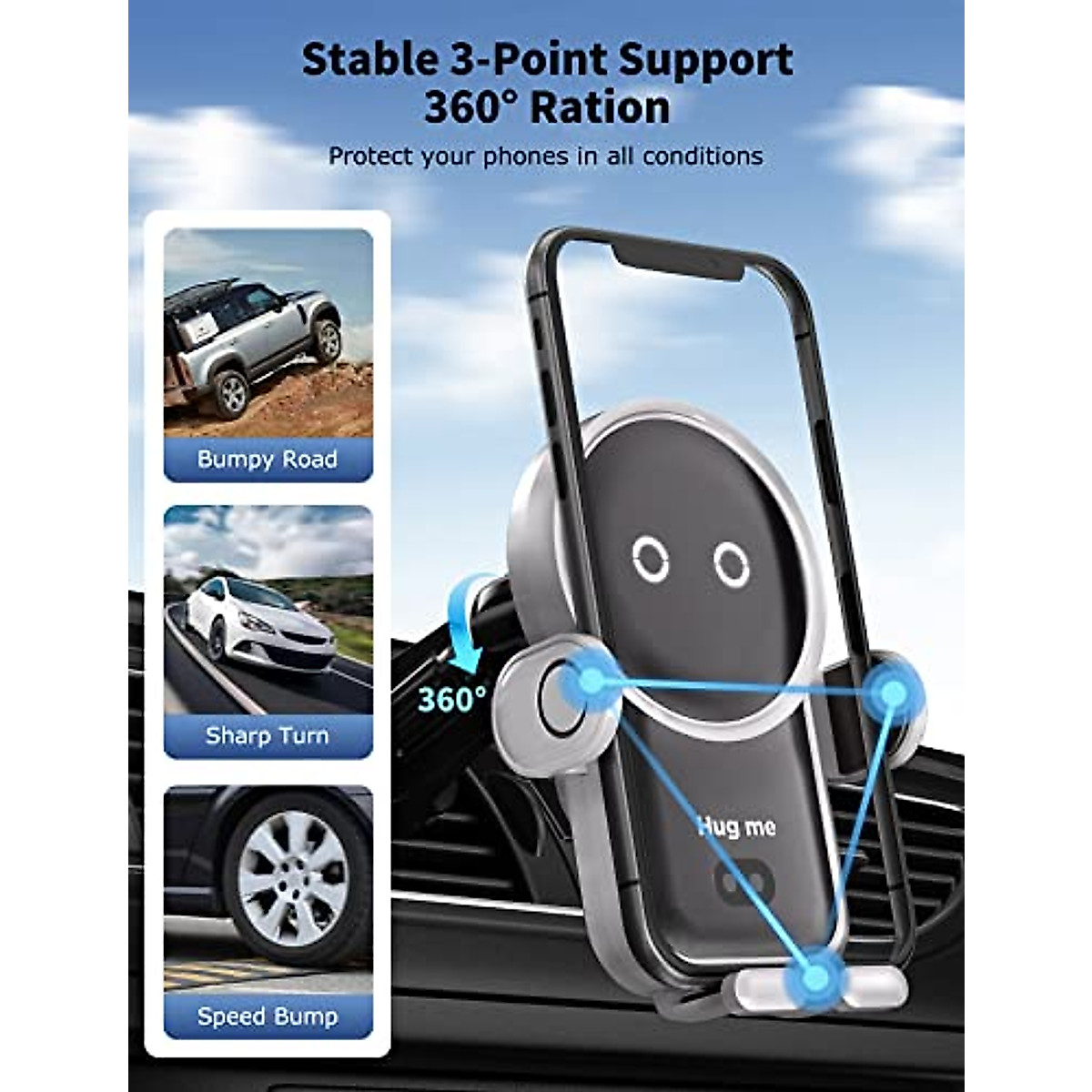 BENBOAR Car Wireless Charger Holder, [Hug me] Astronaut Car Phone Holder Mount, 15W Charging Smart Sensor Auto-Clamping Phone Mount for Car Air Vent for iPhone Samsung Google LG etc Smartphone, Silver