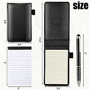 Outus 10 Pieces Mini Pocket Notepad Holder Set, Included Mini Pocket Notepad Holder with 50 Lined Sheets, Metal Pen and 8 Pieces 3 x 5 Inch Memo Book Refills, 30 Lined Paper Per Note Pad (Black)