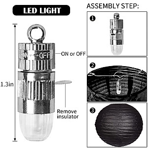 YUNXUAN Paper Lanterns Decorative, Black Gold Hanging Paper Lanterns with Lights for Graduation Anniversary Birthday Party 12 LED Light Round Chinese Lanterns 12" 10" Pack of 12