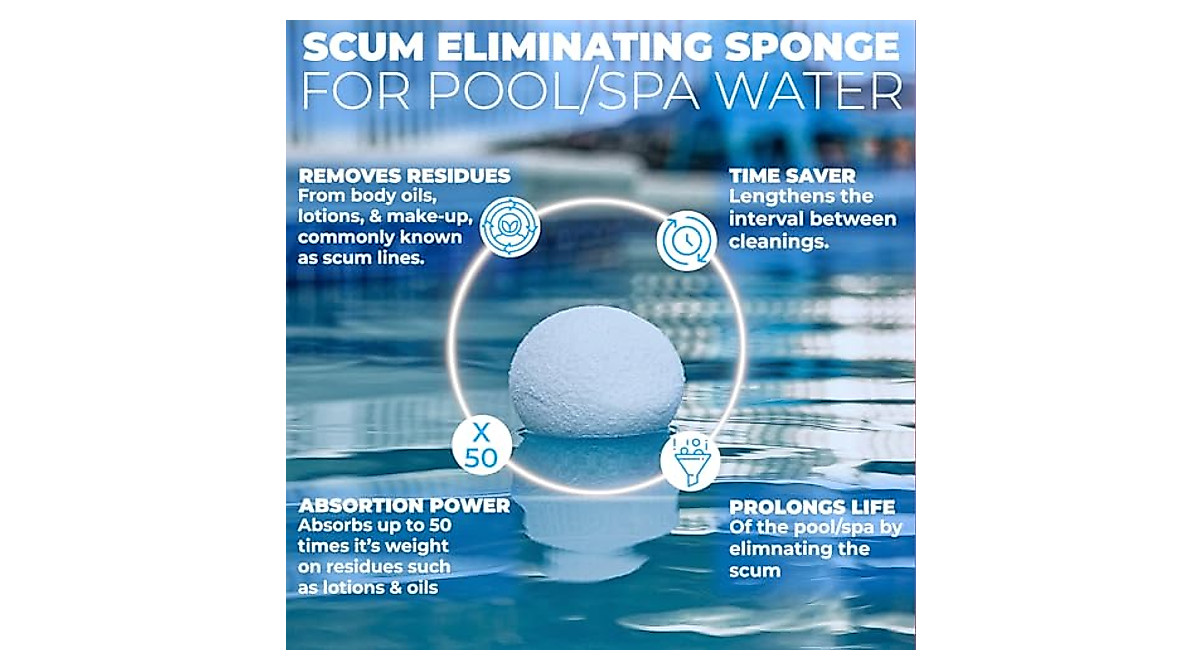 ScumSponge Oil Absorbing Spa Sponge for Hot Tubs & Pools