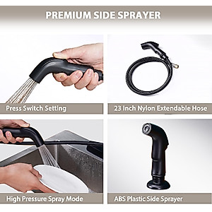 Kitchen Faucet with Sprayer, Black Kitchen Faucet, Matte Black Kitchen Sink Faucet, Stainless Steel Kitchen Sink Faucet with Side Sprayer, 3 or 4 Hole RV Utility Laundry Kitchen Faucets KMF028B