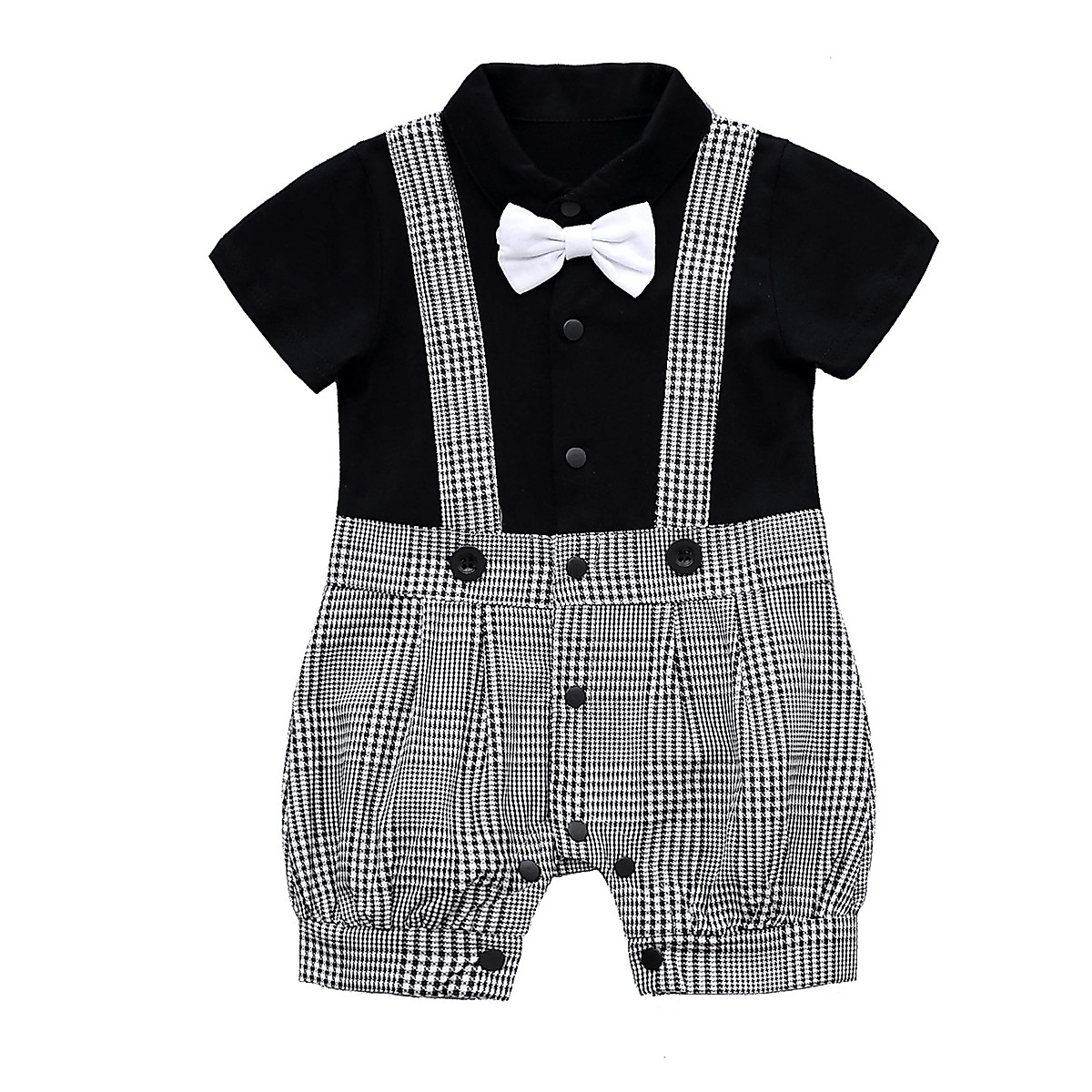 HeMarIsle Baby Boy Gentleman White Shirt Bowtie Tuxedo Onesie Jumpsuit Overall Romper（0-18M） … (Black&Plaid, 60(0-3 Month))
