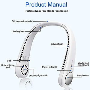 ITHKY Portable Neck Fan Hands Free Bladeless Neck Fan, 360° Cooling Hanging Fan, USB Rechargeable Personal Neck Fan, Headphone Design Neck Air Conditioner with 3 Wind Speed for Outdoor Indoor (White)