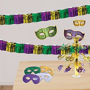 Beistle Mardi Gras Metallic Plastic Fringe Drape for Sidewalk Awnings Street Festivals Parade Float Decorations Party Supplies, 12" x 12", Gold/Green/Purple