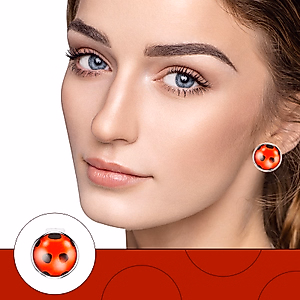 Hicarer 6 Pairs Ladybug Clip on Earrings No Pierced Black Spot Red Enamel Beetle Earrings for Women Halloween Costume