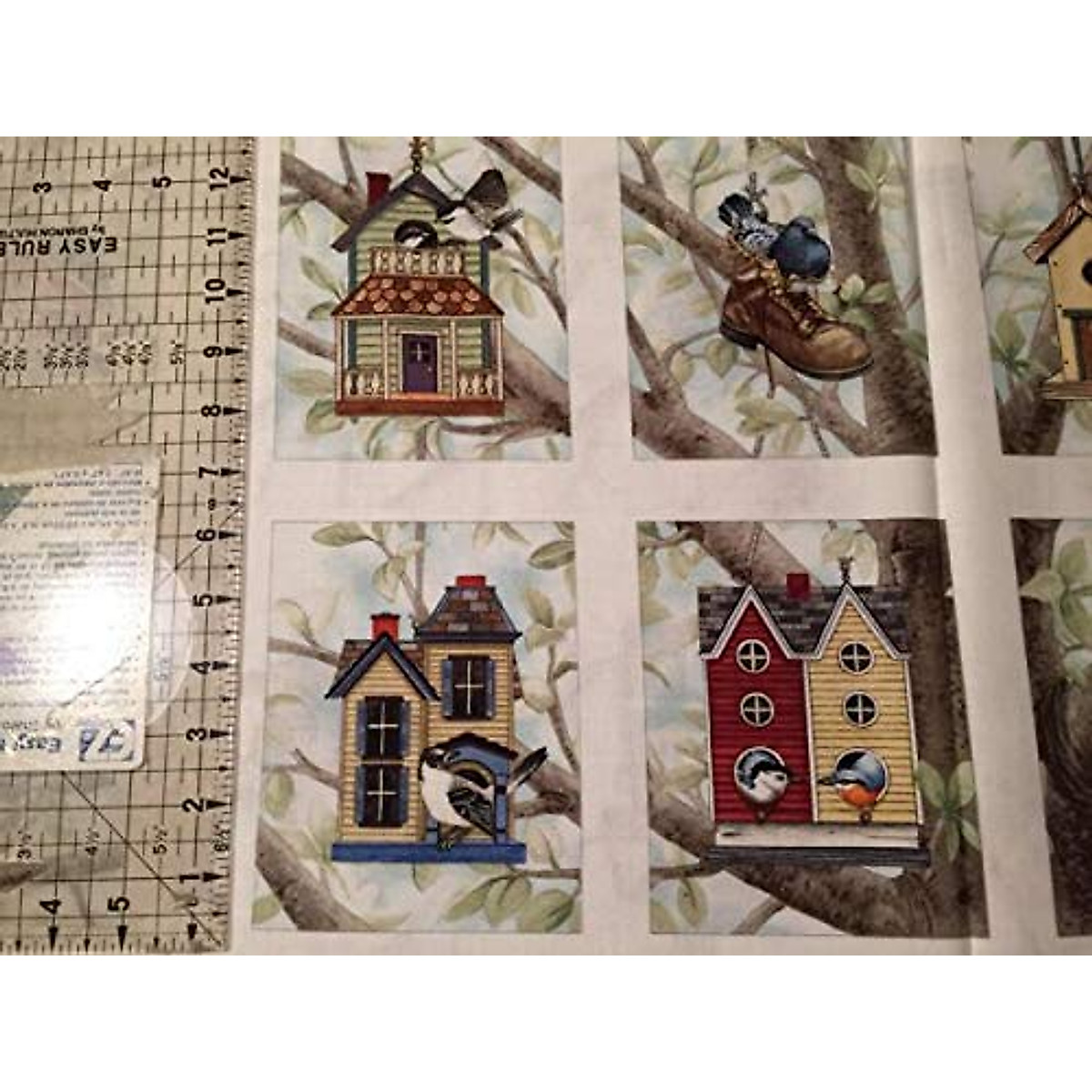 Alina Natetkova - Fabric Birdhouses Birds 12 (Squares 4 1/2" x 6") 1 Panel 22" x 22" Elizabeth