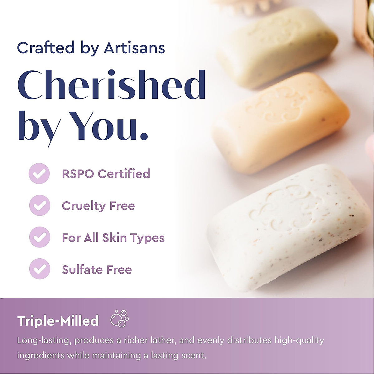 Baudelaire Exfoliating Soap, Sea Loofa Bath Soap & Body Soap, Natural Soap, Triple Milled with 100% Natural Fragrance, 2% Seaweed and Sustainable Palm Oil - 5 oz (COMES IN 6 PIECE BOX!)