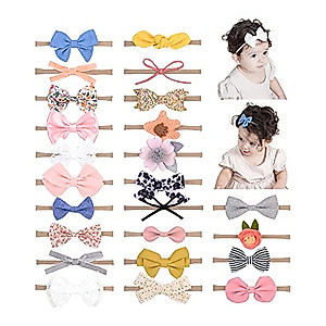 doboi 24pcs Baby Girls Flower and Hair Bows Headbands Soft Nylon Hairbands Elastic Hair Accessories for Newborns Infants Toddlers and Kids