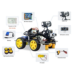 Smart Robot Car Kit for Raspberry Pi 5/3B/3B+/4B,Upgraded AI Visual Color,QR Code,Face Recognition,Line Tracking,Obstacle Avoidance,Electronic DIY Kit for Teens and Adults(Raspberry Pi Not Included)