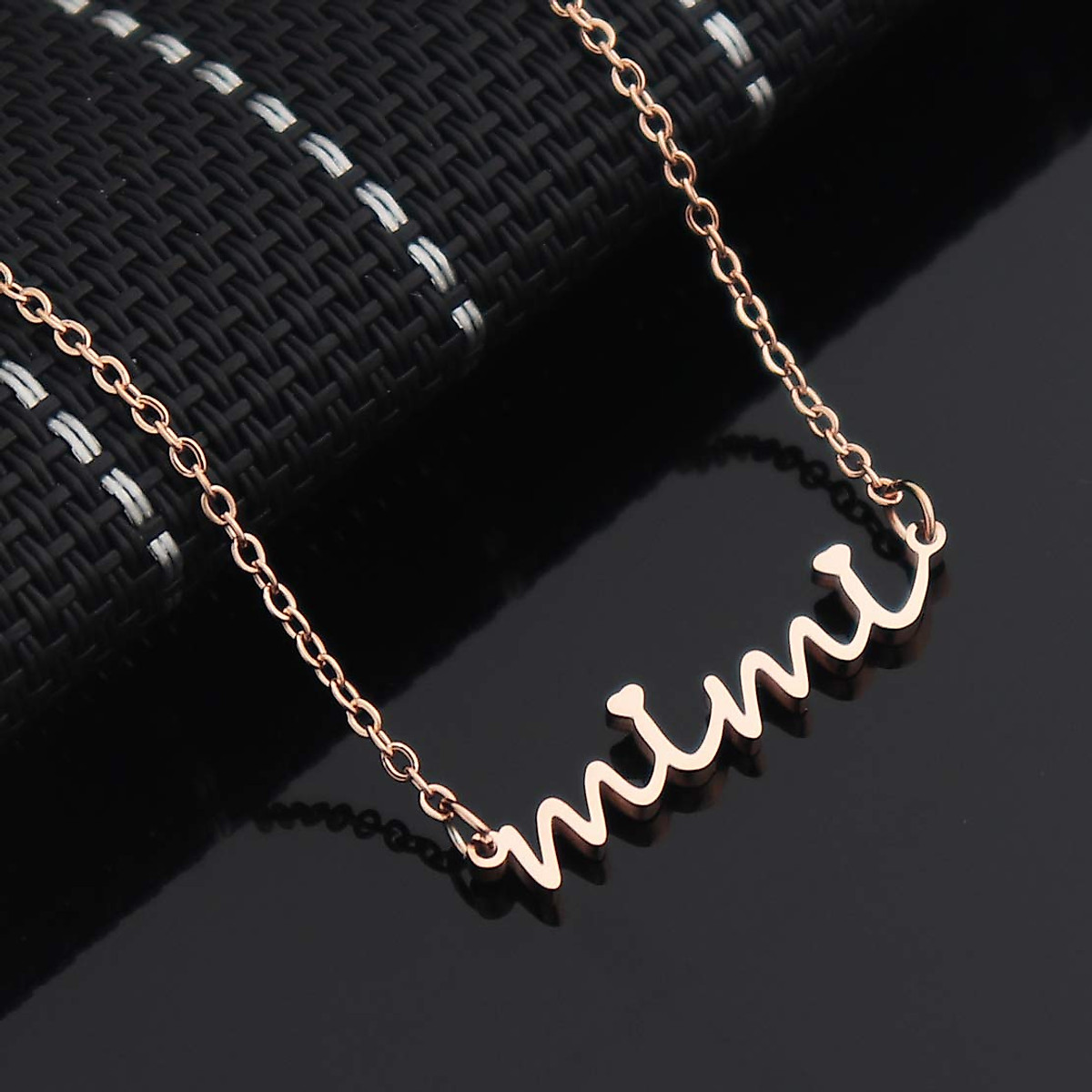 Ankiyabe Grandma Gift Necklace Gigi Mimi Bar Engraved Pendant Necklace Birthday Gifts for Grandma from Grandkid (Mimi Letter Necklace-Rose Gold)