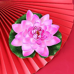 Lotus Flower 6pcs Floating Lotus Flowers Artificial Plastic Lotus Flower with Water Lily Pads Fake Plant Flower Aquarium Garden Water Pond Decoration Pink Pool Lilly Pad