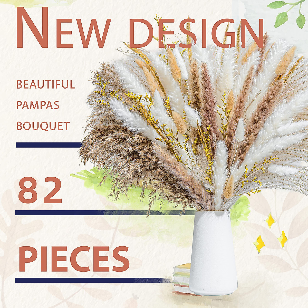 85PCS Natural Pampas Grass Bouquet | Boho & Western Wedding Decor Flowers Dried Pampas Grass Decor for Elegant Floral Arrangements, Home & Table Decorations