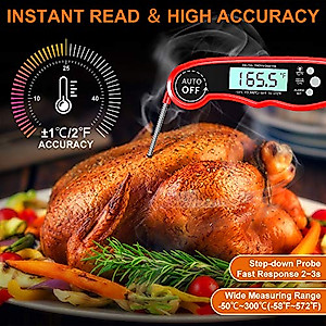 COMSOON Digital Meat Thermometer, Instant Read Cooking Thermometer with Dual Probe, Kitchen Food Thermometer with Alarm Setting, Backlight & Magnet for BBQ Grill Smoker Oven Oil Candy-Red