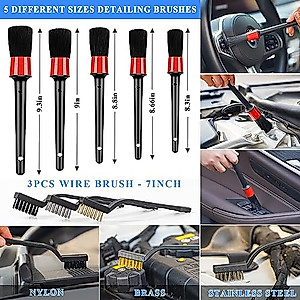 AUTODECO 32Pcs Car Detailing Brush Set, Car Detailing Kit, Auto Detailing Drill Brush Set, Car Detailing Brushes, Car Wash Cleaning Tools Kit with Wash Mop for Interior, Exterior, Wheels, Blue