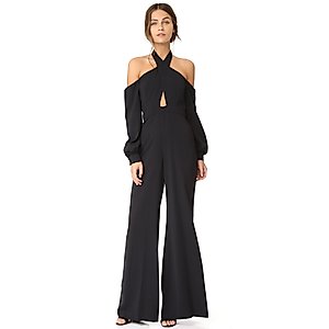 Jill Jill Stuart Women's Halter Jumpsuit with Cold Shoulders, Black, 0