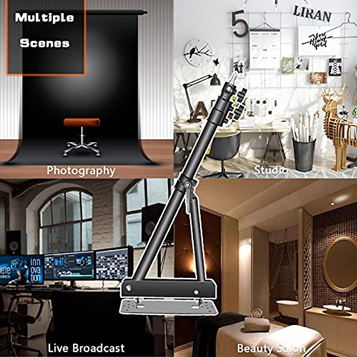 Wall Mounting Triangle Boom Arm for Ring Light, Support 180° Flexible Rotation, 28-51in Adjustable Length, Save Space, for Monolight, Softbox, Umbrella and Reflector