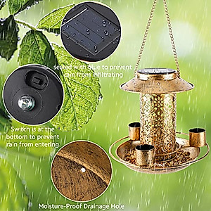 Solar Bird Feeder for Outdoors Hunging, Mousike Solar Metal Waterproof Outside Wild Bird Feeders,Cardinals Hummingbird Feeders, Garden Backyard Decoration,Gifts for Bird Lovers (Bronze 1Pack)…