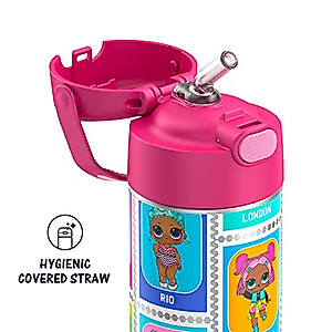 THERMOS FUNTAINER 12 Ounce Stainless Steel Vacuum Insulated Kids Straw Bottle, L.O.L Surprise & FUNTAINER 10 Ounce Food Jar, Pink with Spoon