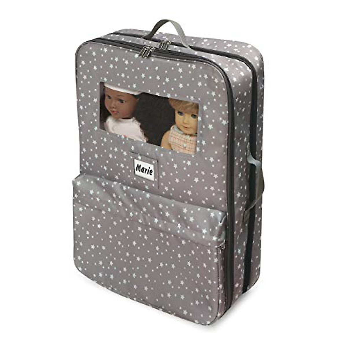 Badger Basket Pack Pretty Double Doll Carrier with Two Sleeping Bags for 18 inch Dolls - Gray/Stars