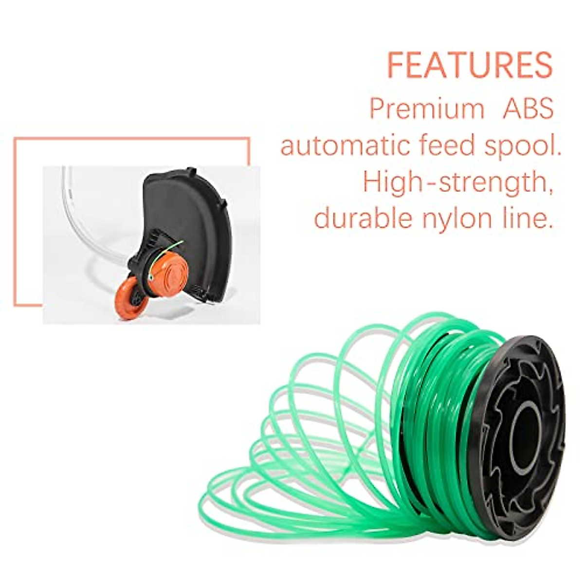 IVONNEY SF-080 Replacement Spool for Black and Decker Trimmer Spool Compatible with GH3000 LST540 LST540B GH3000R, 20-Foot 0.08-Inch Auto Feed Trimmer Line (10 Pack with 2 pcs 90583594 Caps)