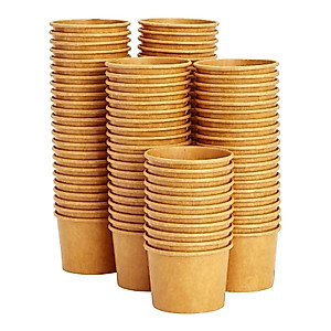Juvale 100 Pack Disposable Paper Ice Cream Cups, Dessert Bowls for Sundae Bar, Frozen Yogurt (Brown, 5 oz)