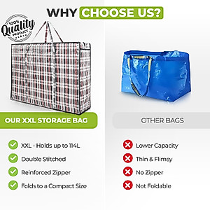 Laundry Bags with Handles 8Pcs Extra Large Zipper, Heavy Duty XXL Storage Bags, Travel Laundry Tote Bag, Clothes Storage Bag with Straps