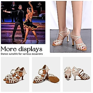 VCIXXVCE Women's Latin Dance Shoes Rhinestones Nude Professional Ballroom Salsa Dance Shoes Suede Sole with 3" Heel,6 B(M) US