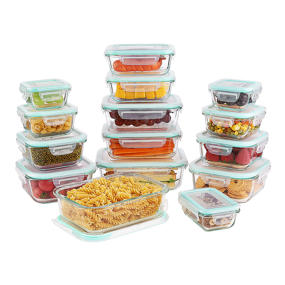 Vtopmart 15 Pack Glass Food Storage Containers and 7 Pack Glass Jars with Bamboo Lids