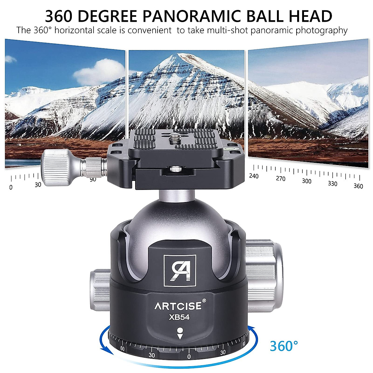 54mm Low Profile Tripod Head with 2 Arca Swiss Quick Release Plates Professional Heavy Duty Metal 360 Rotating Panoramic Ball Head for DSLR Camera Camcorder Max Loading 77.2lbs/35kg