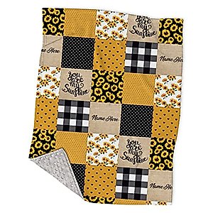 You are My Sunshine, Personalized Sunflower Baby Blankets for Girls Boys, Custom Soft Minky Blankets with Name - Soft Plush Toddler Baby Newborn Blanket, Birthday Gift for Infant