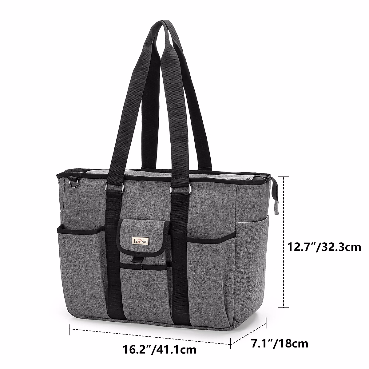 LoDrid Nurse Bag with Bottom Pad, Large Home Health Nurse Bag, Medical Assistant Bag with Multiple Pockets Features, Nurse Equipment Bag for Work, Grey, Bag Only