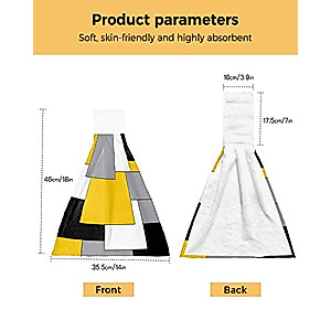 PIEPLE 2 PCS Kitchen Hand Towels, Irregular Geo Color Block Soft Plush Hanging Tie Towels with Loop for Kitchen Bathroom Dish Cloth Tea Bar Towel Yellow Black White Grey Abstract Modern